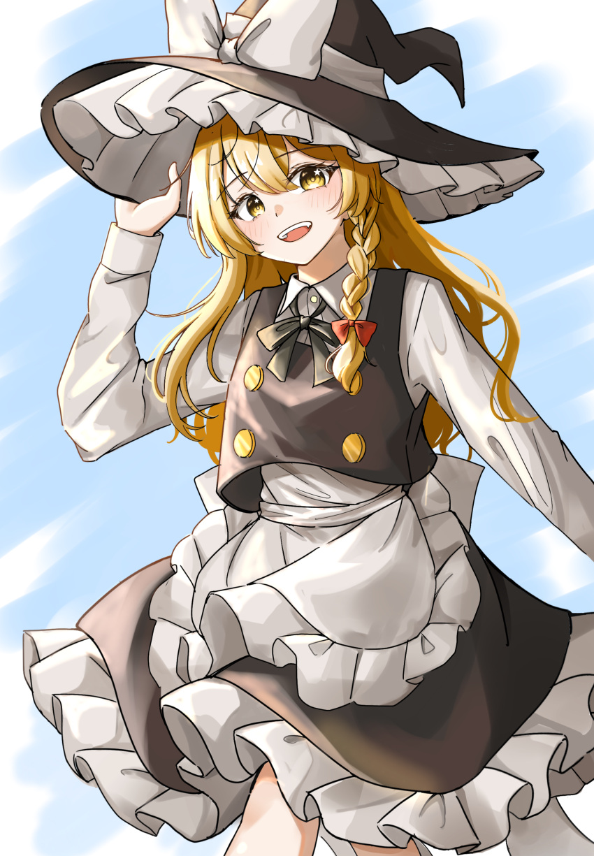 Safebooru - 1girl absurdres apron black bow black bowtie black skirt black vest blonde hair bow ...