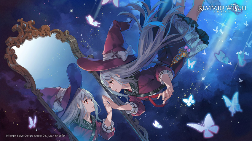 Safebooru - 1girl blue background bow bug butterfly coat copyright name copyright notice dress ...