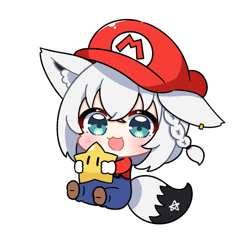 Safebooru - :3 blue overalls chibi chibi only cosplay dohoon folded ear ...