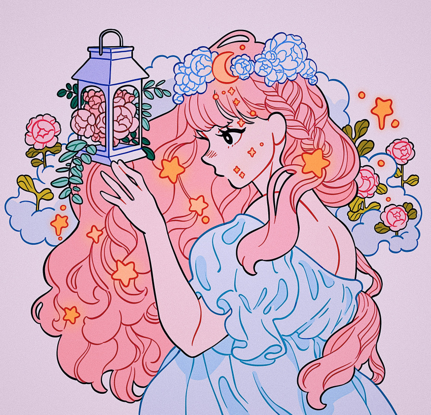 Safebooru - 1girl bare shoulders black eyes braid clouds crescent ...