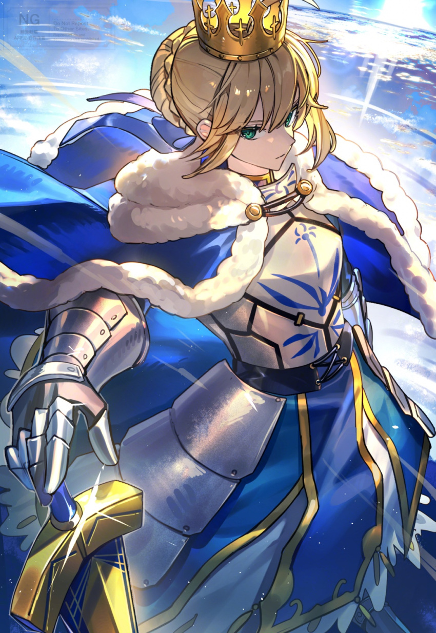 Safebooru - 1girl armor armored dress artoria pendragon (fate) belt black belt blonde hair blue ...