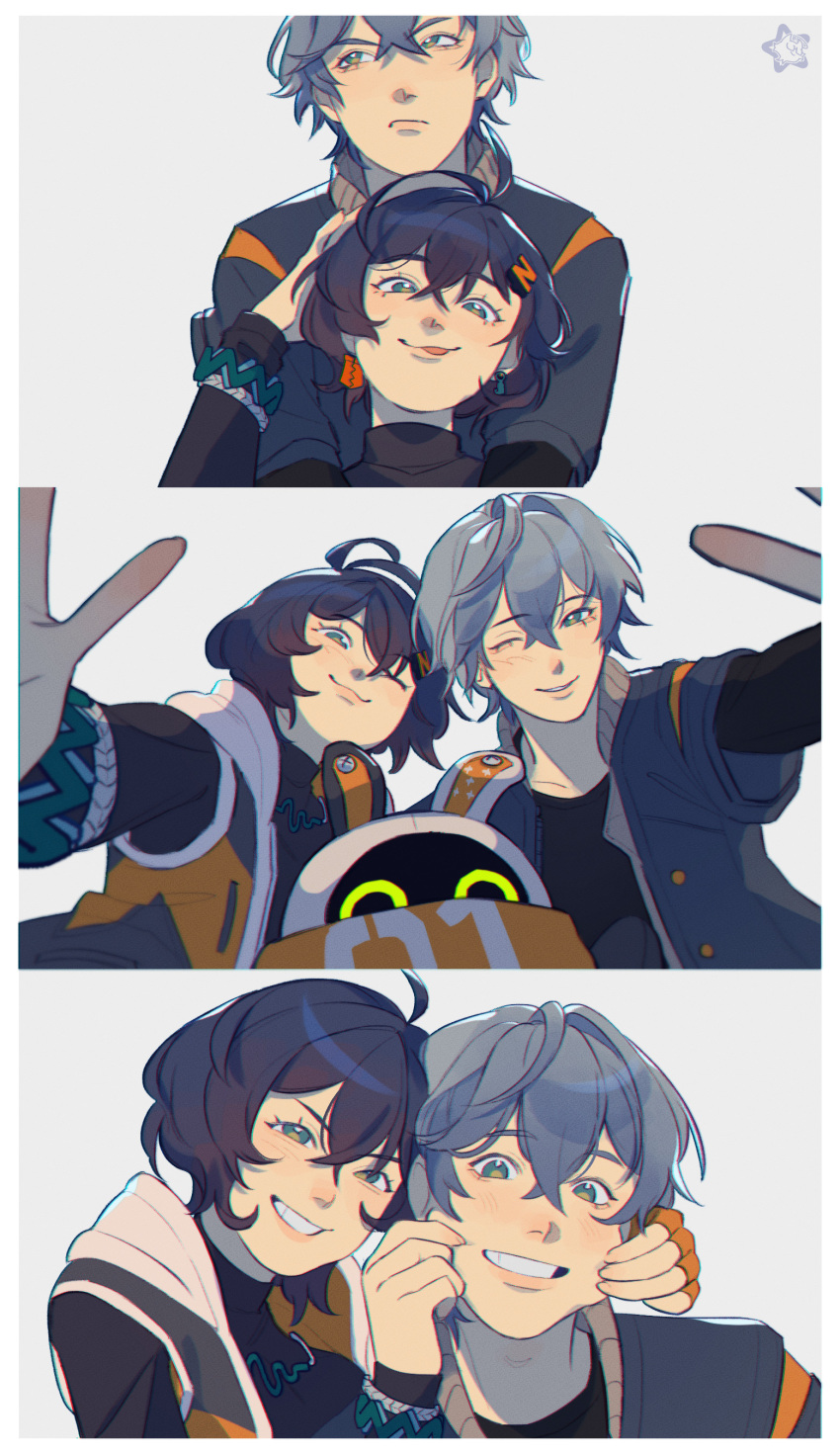 Safebooru - 1boy 1girl absurdres belle (zenless zone zero) black shirt blonde hair blue hair ...