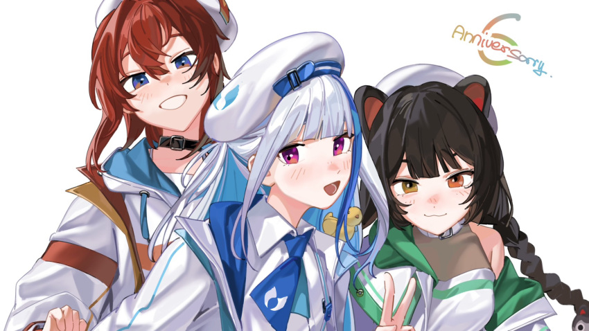 Safebooru - 3girls :3 :d ange katrina animal ears animal on shoulder anniversary armpit crease ...