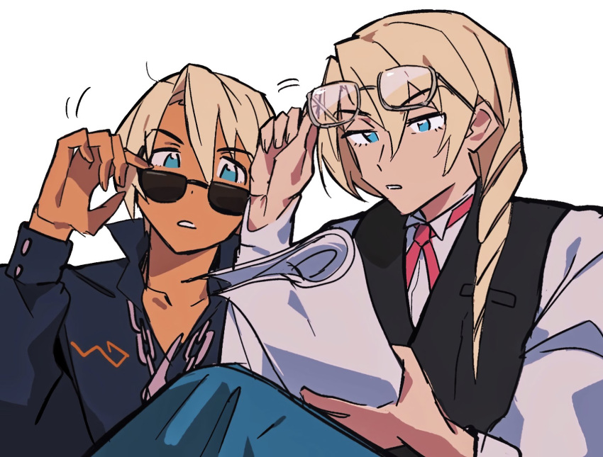 Safebooru - 2boys ace attorney adjusting eyewear apollo justice: ace attorney black shirt blonde ...
