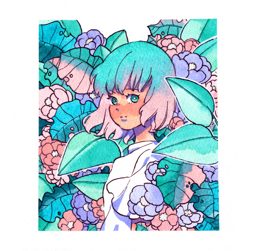 Safebooru - 1girl aqua eyes aqua hair artist name border flower from ...