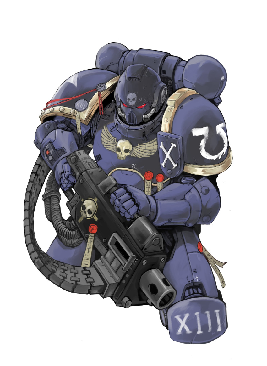Safebooru - 1boy adeptus astartes armor cowboy shot cropped legs gun ...