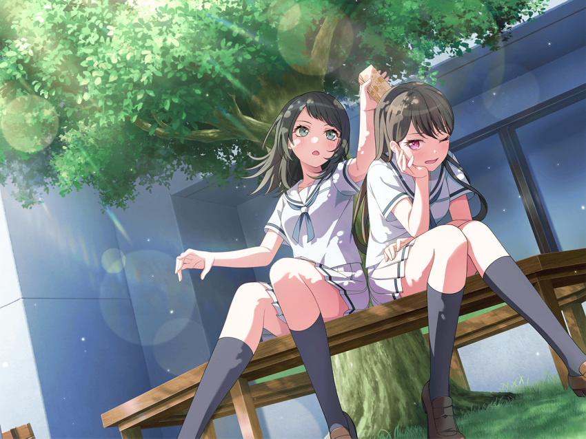 Safebooru - 2girls bang dream! bang dream! it's mygo!!!!! bench black hair black socks blue eyes ...