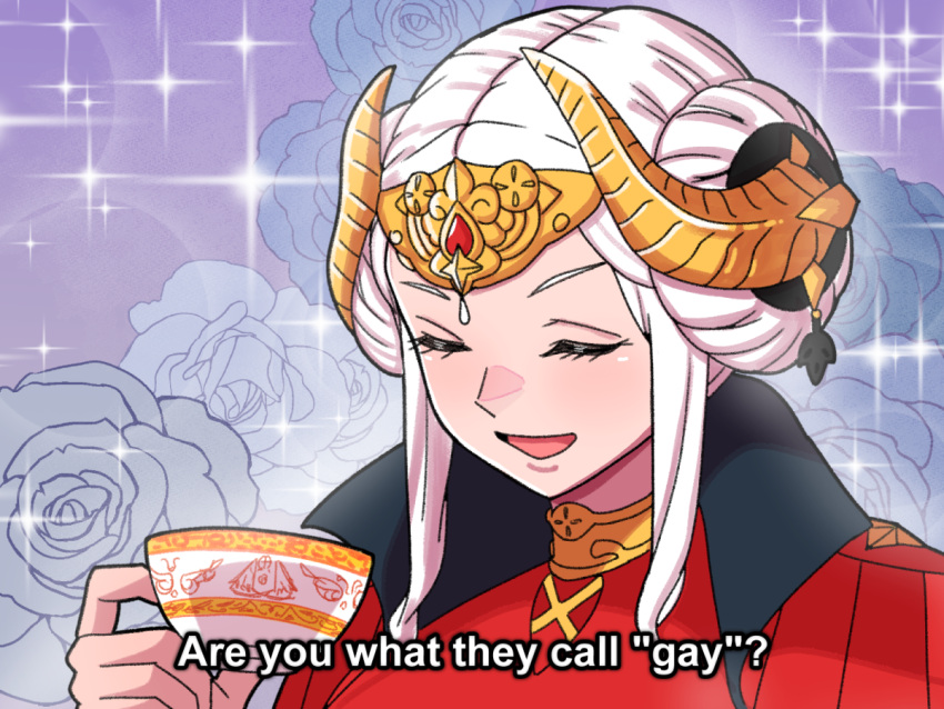 Safebooru - circlet closed eyes collar dress drinking edelgard von ...