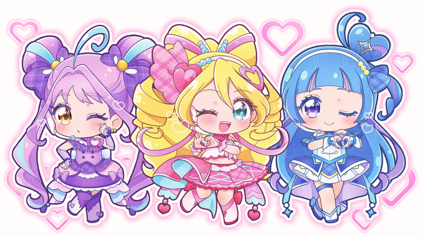 Safebooru - 3girls ahoge aqua eyes blonde hair blue hair blue skirt ...