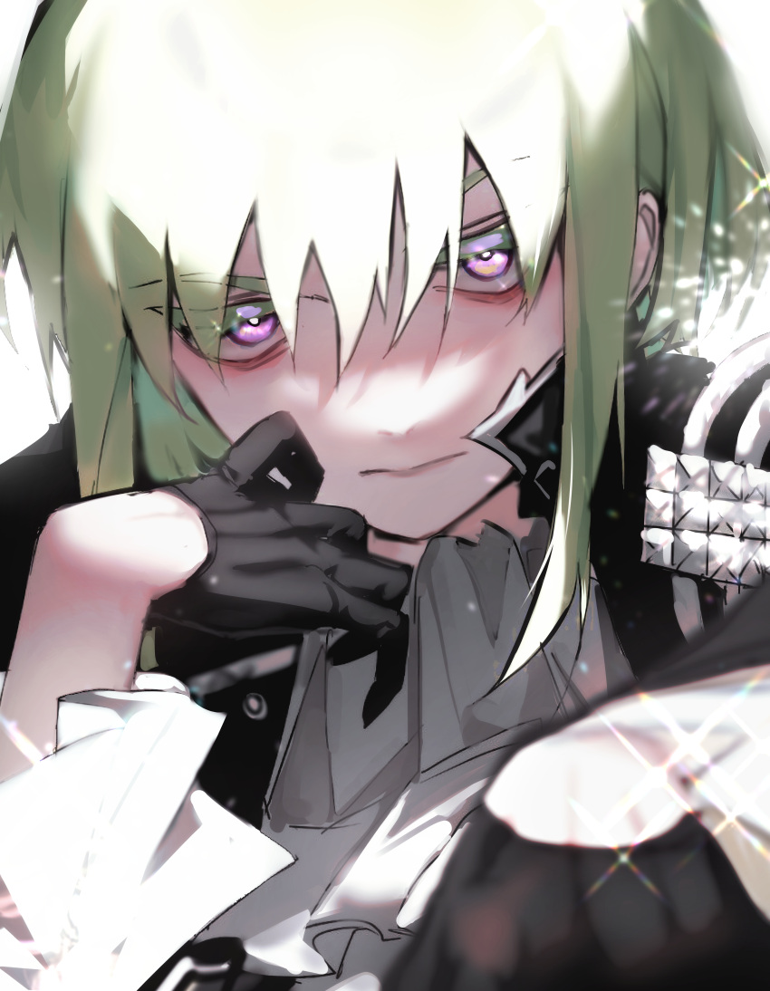 Safebooru - 1boy absurdres androgynous ascot black gloves black jacket blurry closed mouth ...