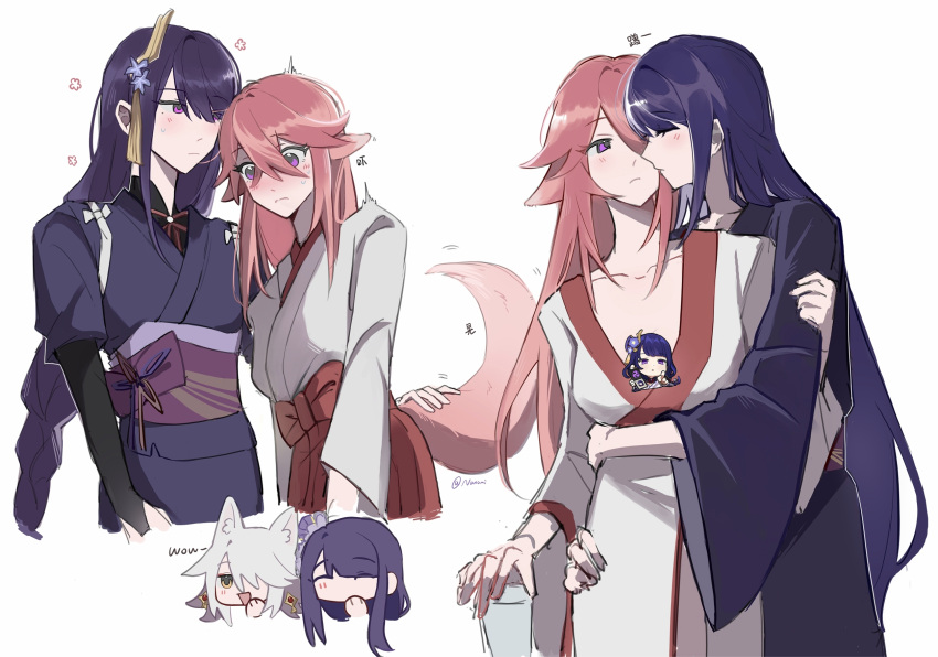 Safebooru - 2girls animal ears chibi chinese commentary chinese text closed eyes closed mouth ...