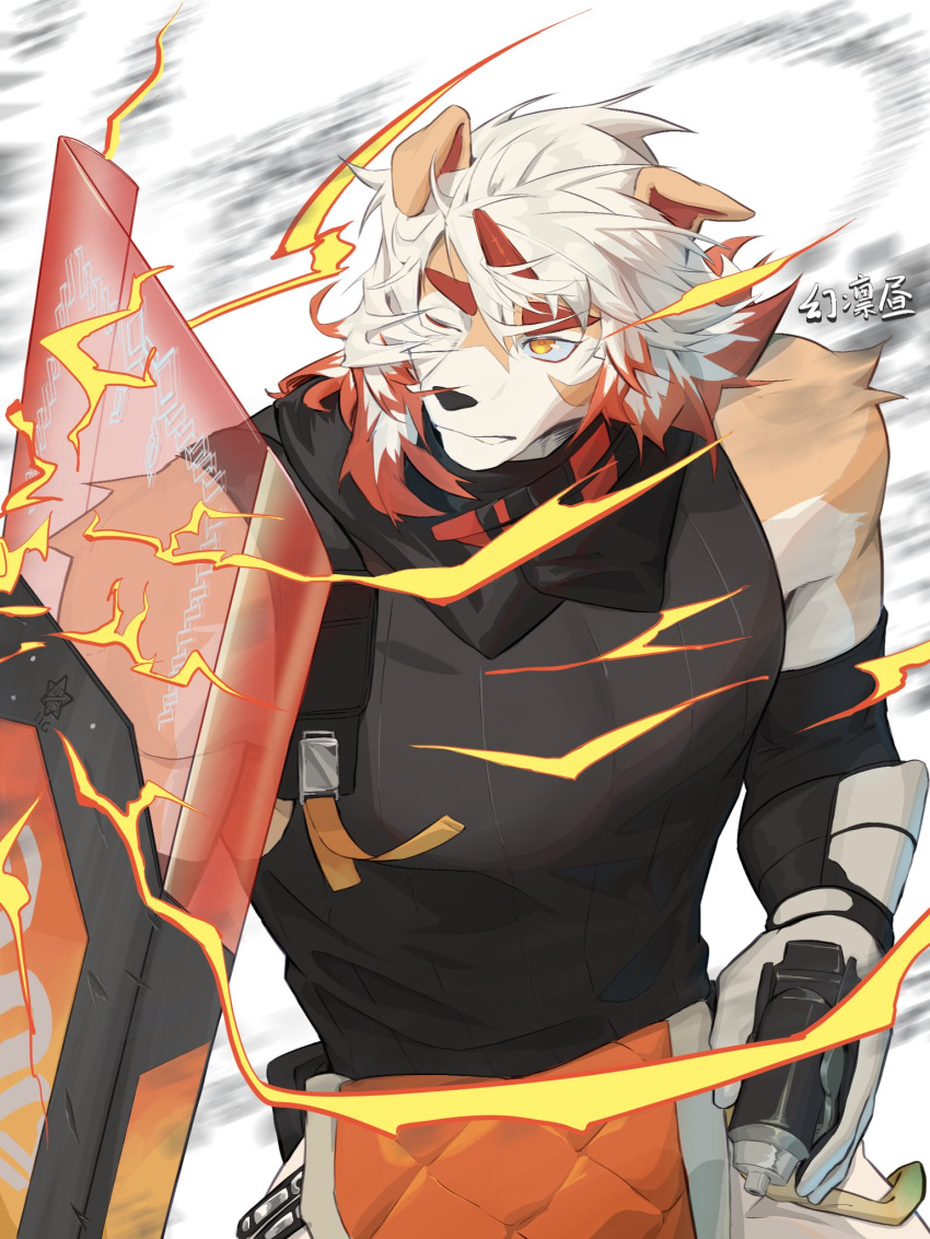 Safebooru - 1boy arknights black shirt chinese commentary colored tips commentary request furry ...