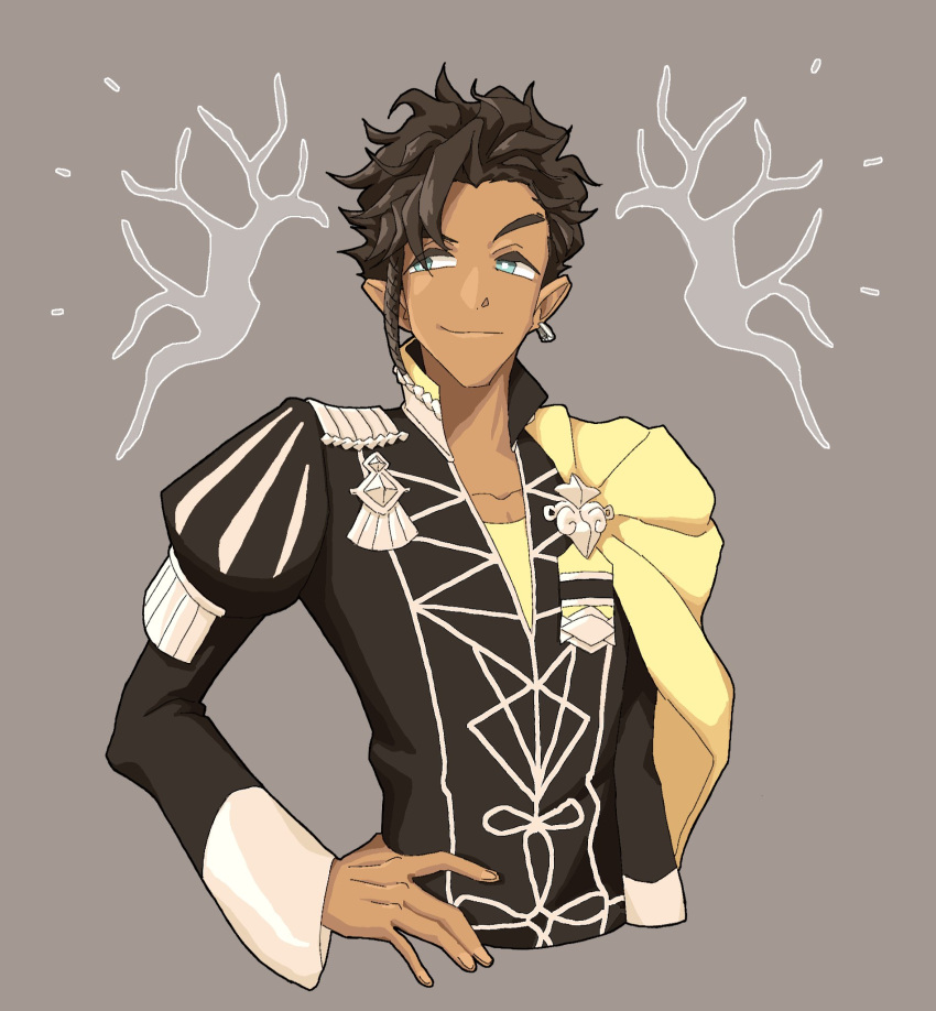 Safebooru - 1boy brown hair claude von riegan closed mouth dark-skinned male dark skin earrings ...