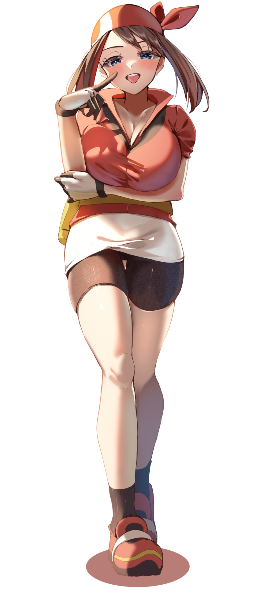 Safebooru - 1girl absurdres bandana bike shorts blue eyes blush breasts brown hair commentary ...
