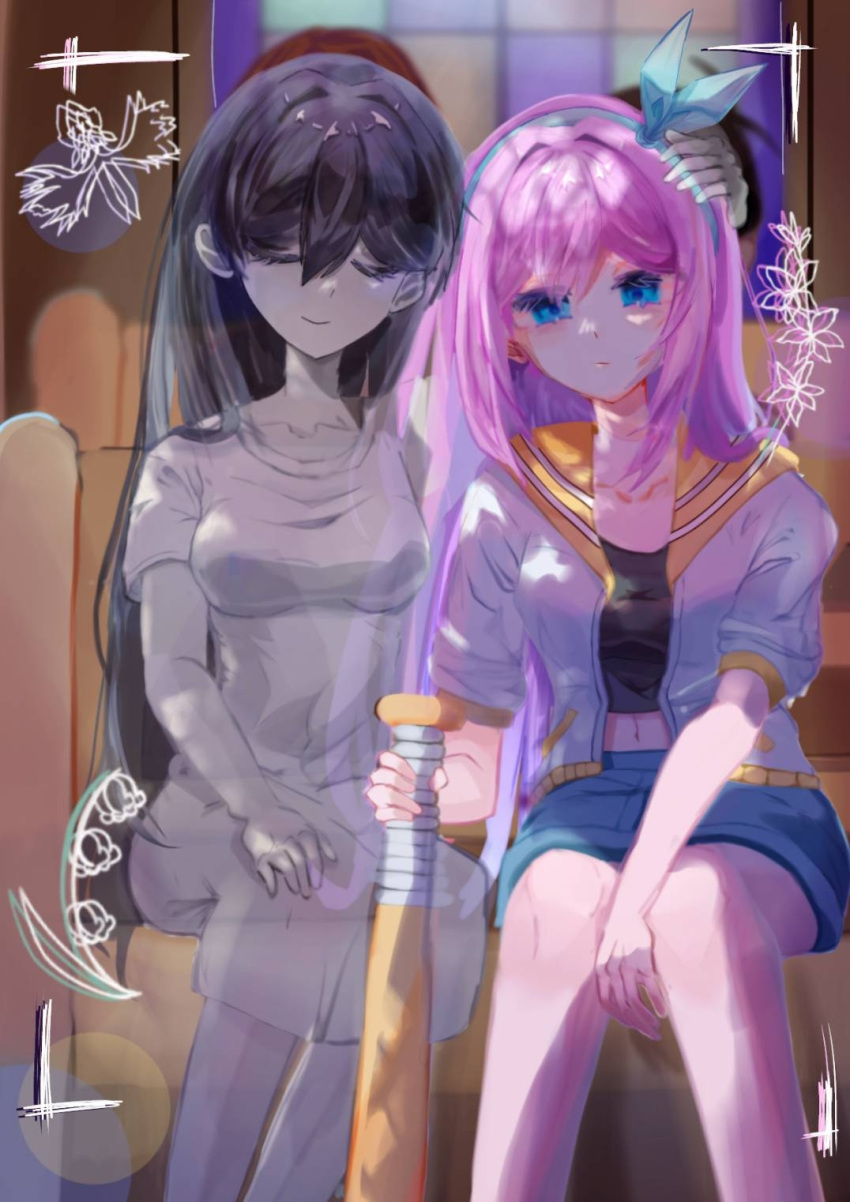 Safebooru - 2girls antenna hair aubrey (faraway) (omori) aubrey (omori) black hair bow hairband ...