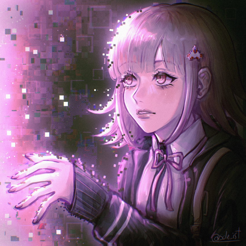 Safebooru - 1girl artist name black shirt blush brown hair collared shirt danganronpa (series ...