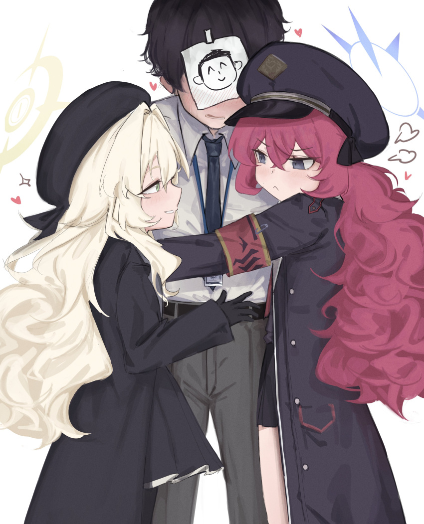 Safebooru - >:( 1boy 2girls