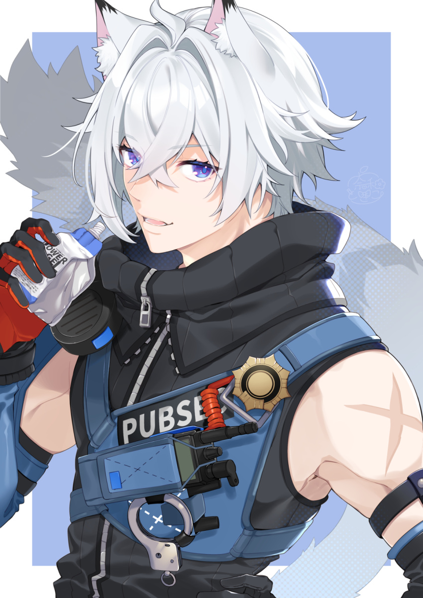Safebooru - 1boy animal ears blue eyes bottle cat boy cat ears hair ...