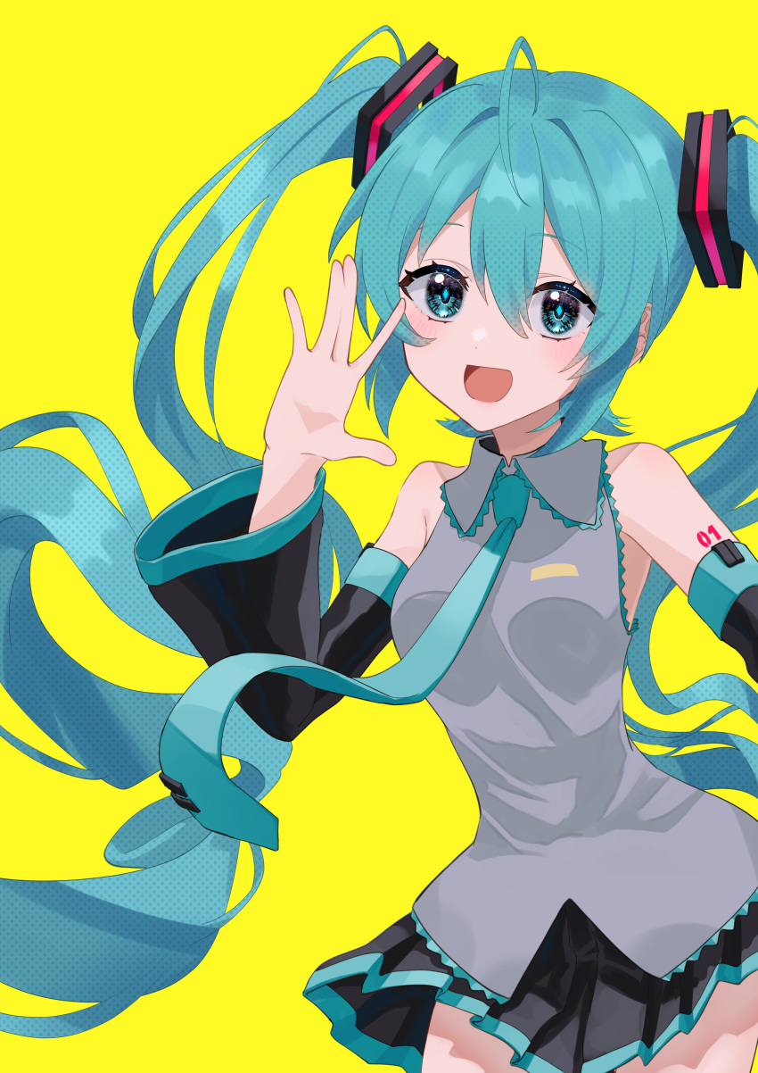 Safebooru - 1girl absurdres aqua eyes aqua hair black skirt black sleeves collar detached ...