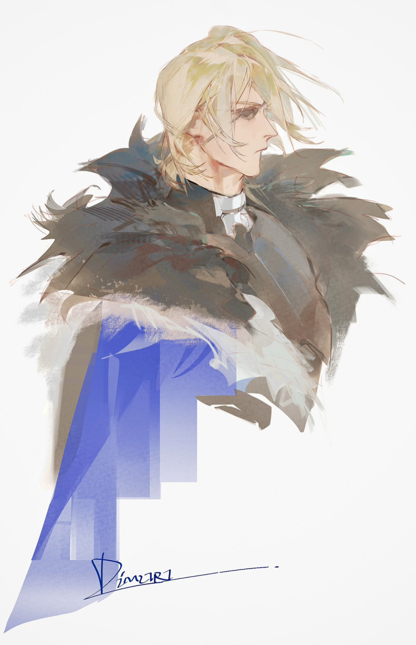 Safebooru - 1boy armor black armor black fur blonde hair blue cape breastplate cape character ...