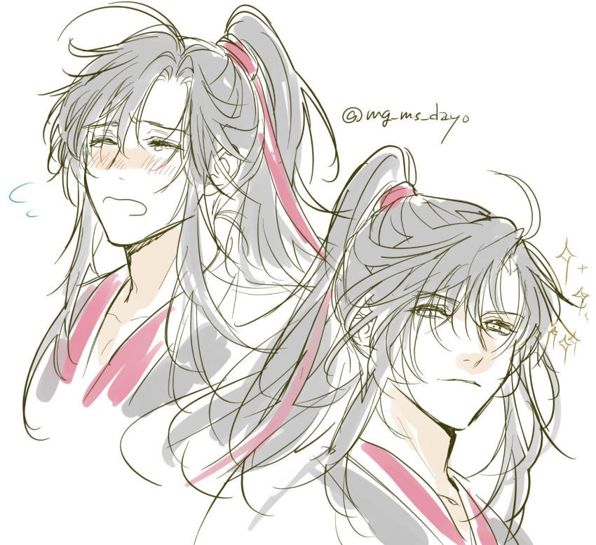 Safebooru - 1boy ahoge bishounen black hair black hanfu blush chinese clothes flying sweatdrops ...