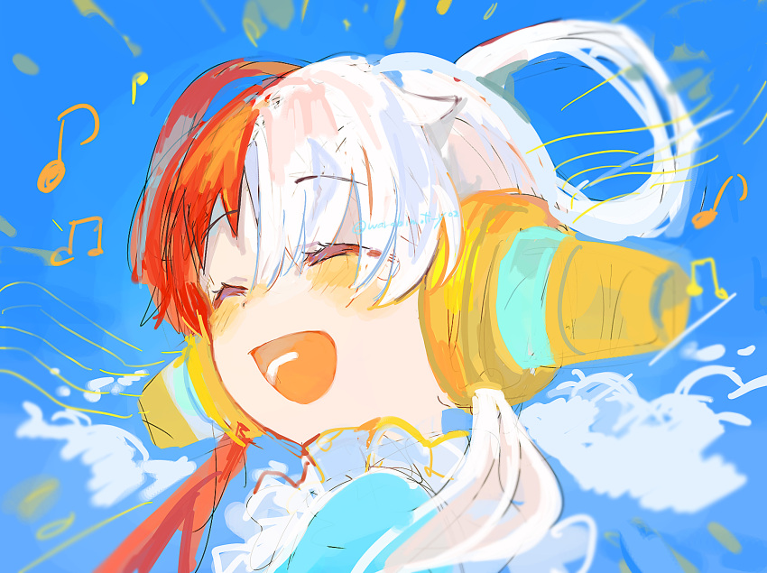 Safebooru - 1girl closed eyes clouds cloudy sky headphones highres irodori warabi long hair ...