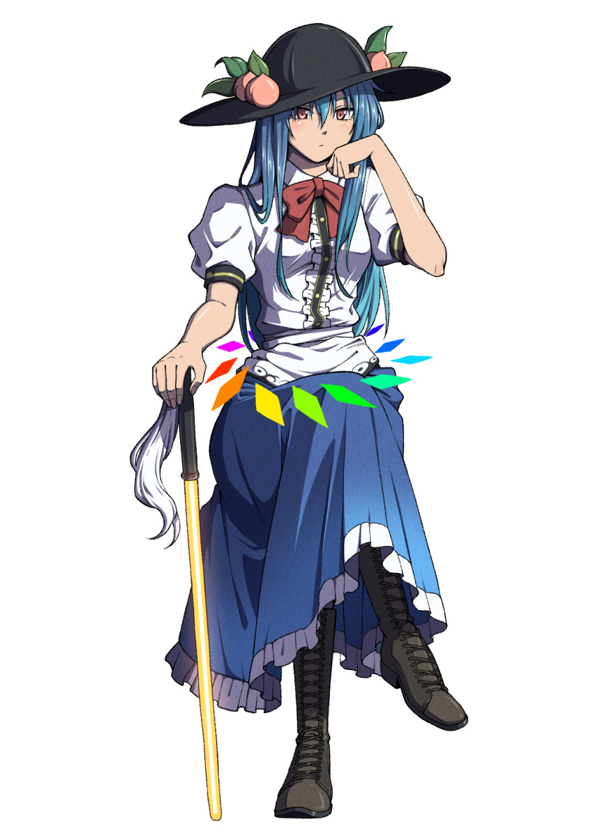 Safebooru - 1girl black boots black hat blue hair blue skirt boots bow hat highres hinanawi ...