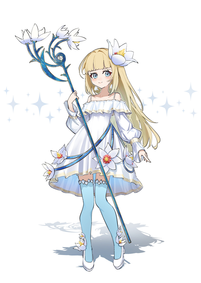 Safebooru - 1girl absurdres aichry blonde hair blue eyes dress flower full body highres hime cut ...