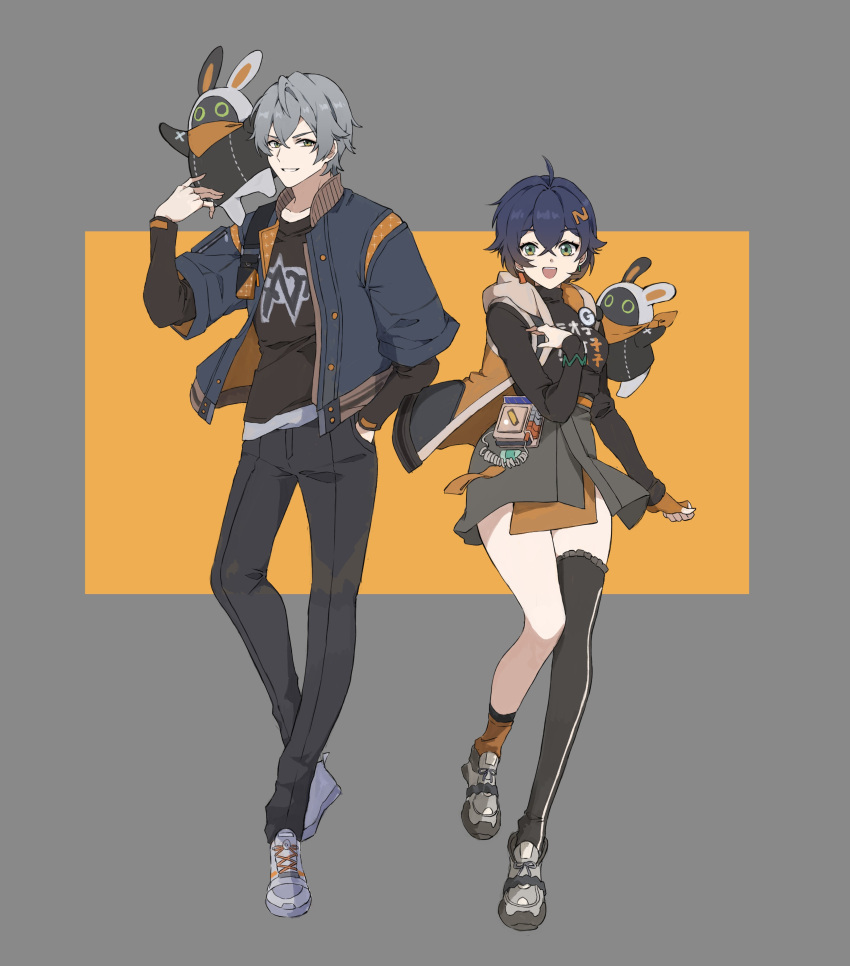 Safebooru - 1boy 1girl :d absurdres belle (zenless zone zero) black pants black shirt blue hair ...
