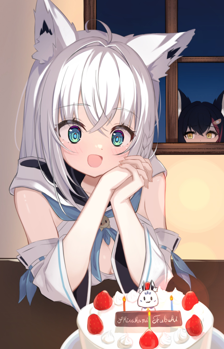 Safebooru - 2girls ahoge animal ear fluff animal ears birthday cake black hair blush cake ...