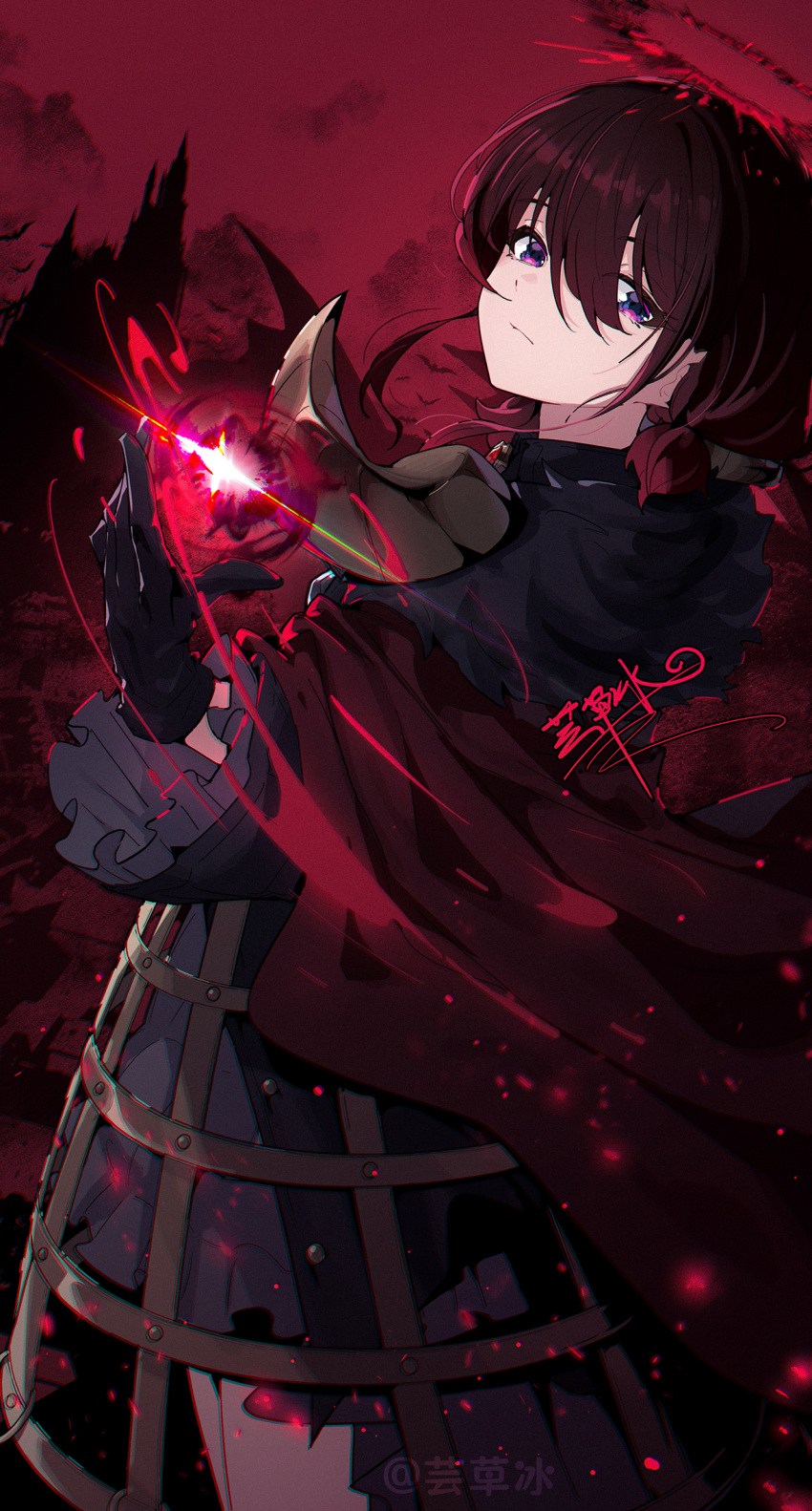 Safebooru - 1girl black gloves brown hair chinese commentary closed ...
