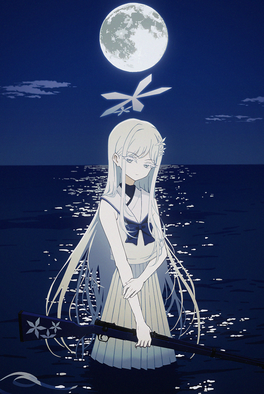 Safebooru - 1girl arisaka bare arms blue archive blue bow bolt action ...