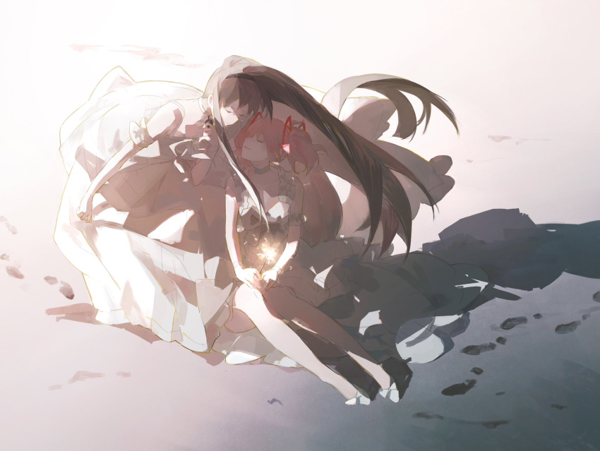 Safebooru - 2girls akemi homura alternate costume black hair closed eyes closed mouth dress ...