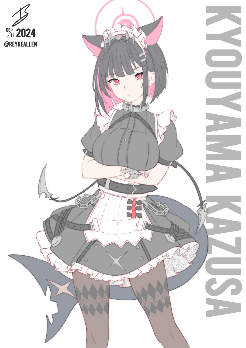 Safebooru - 1girl absurdres animal ears apron arms under breasts belt black belt black dress ...