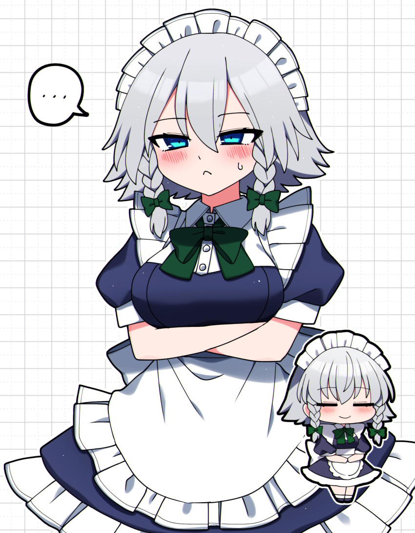 Safebooru - ... 1girl absurdres apron blue dress blue eyes blush bow bowtie braid chibi closed ...