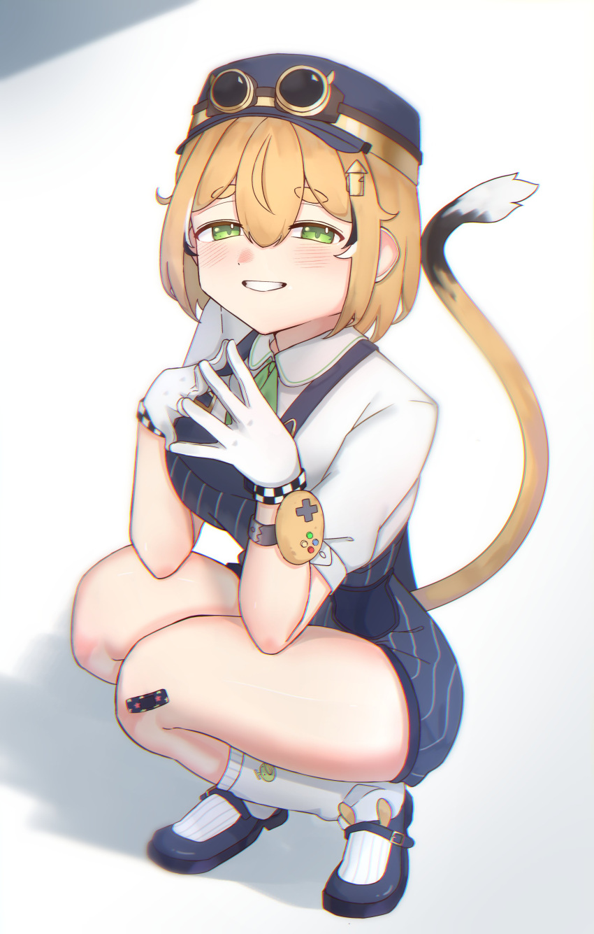 Safebooru - 1girl absurdres black hair blonde hair blue hat blue overalls blush closed mouth ...