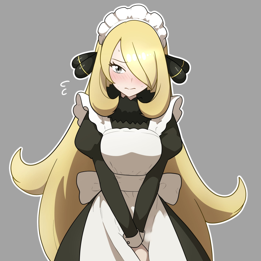 Safebooru - 1girl absurdres alternate costume apron black dress black eyes blonde hair blush ...