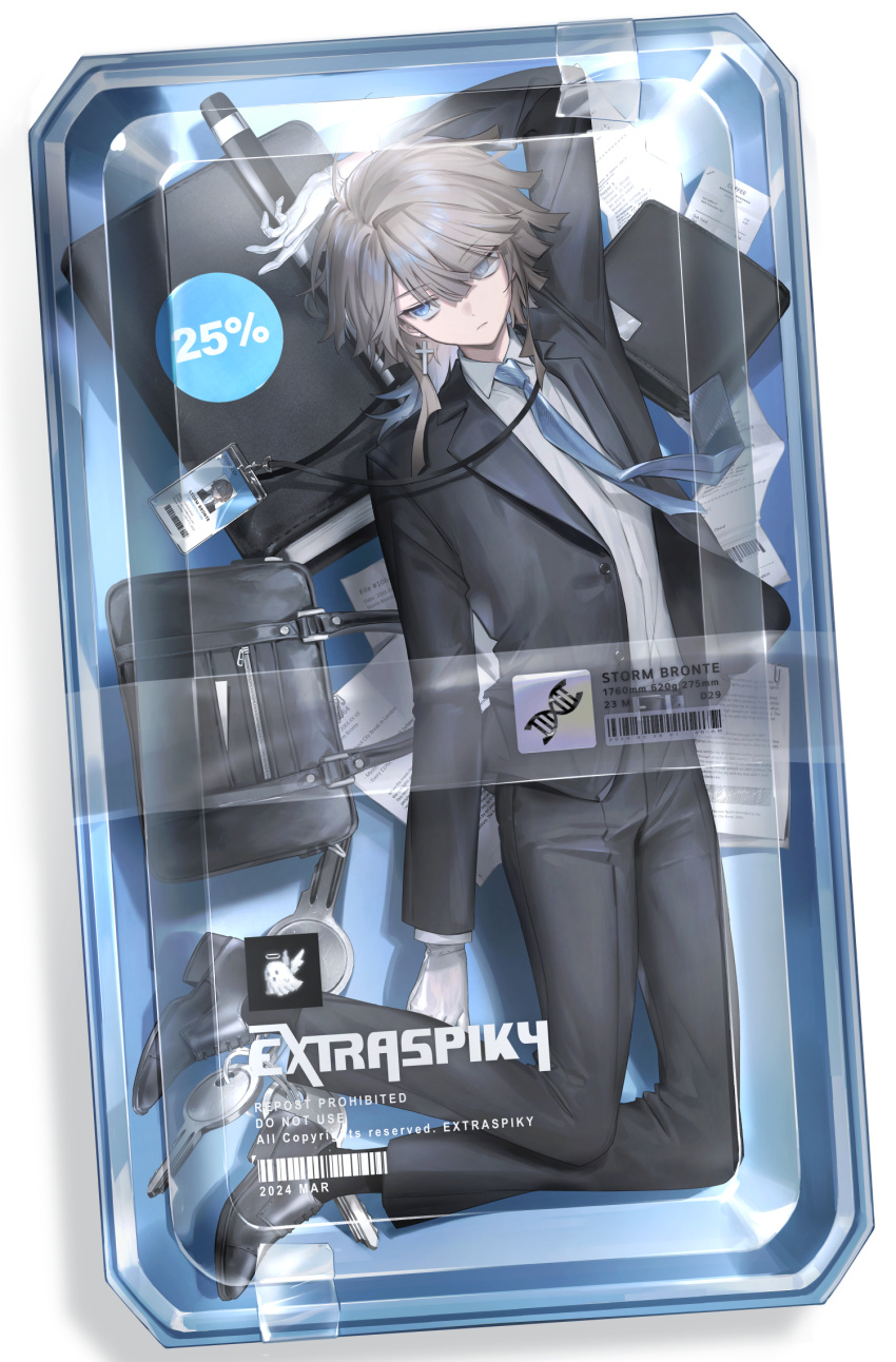 Safebooru - 1boy artist name barcode black bag black jacket black pants black shoes black suit ...