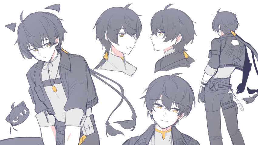 Safebooru - 1boy black hair black jacket black pants closed mouth commentary request grey shirt ...