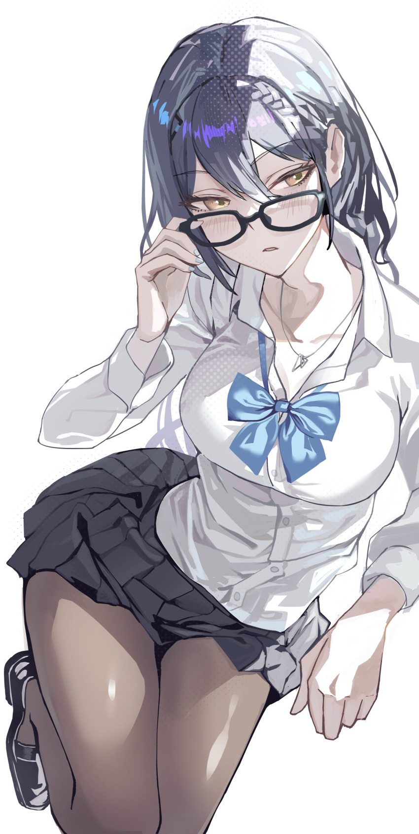 Safebooru - 1girl absurdres aogiri koukou black hair black pantyhose black shoes black skirt ...