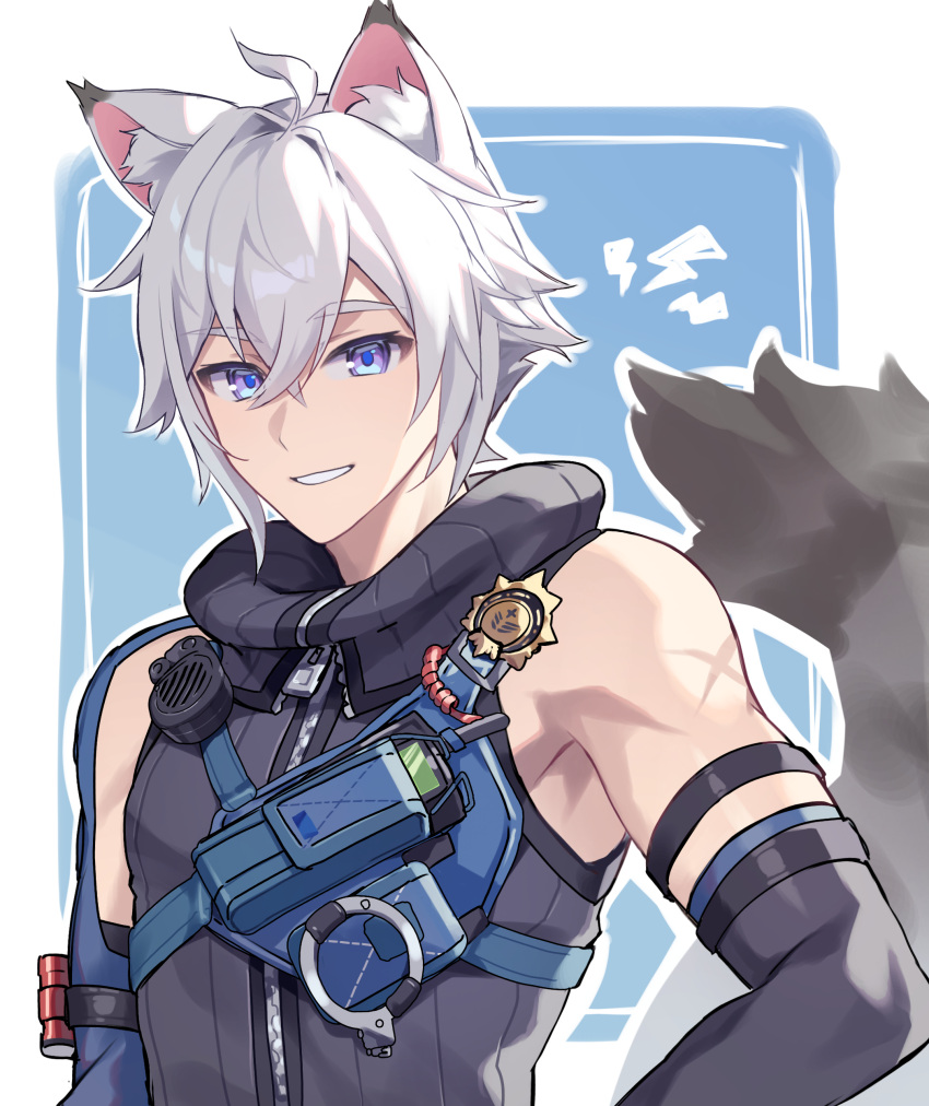 Safebooru - 1boy absurdres animal ears blue eyes cat boy cat ears cat tail hair between eyes ...