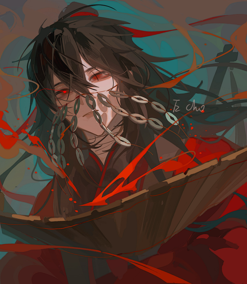 Safebooru - 1boy absurdres artist name bamboo slips bandaged neck bandages bishounen black hair ...