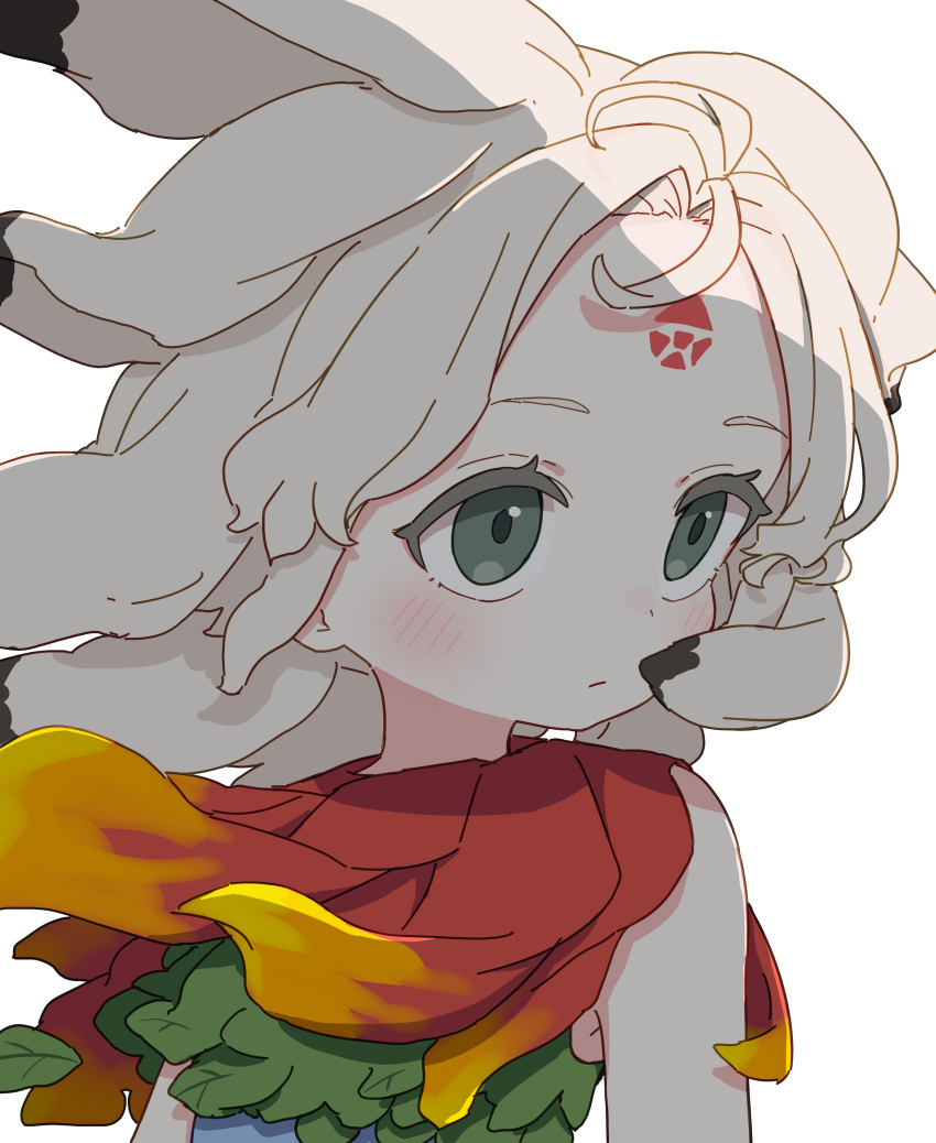 Safebooru - 1girl absurdres bare shoulders blue shirt blush closed mouth commentary forehead ...