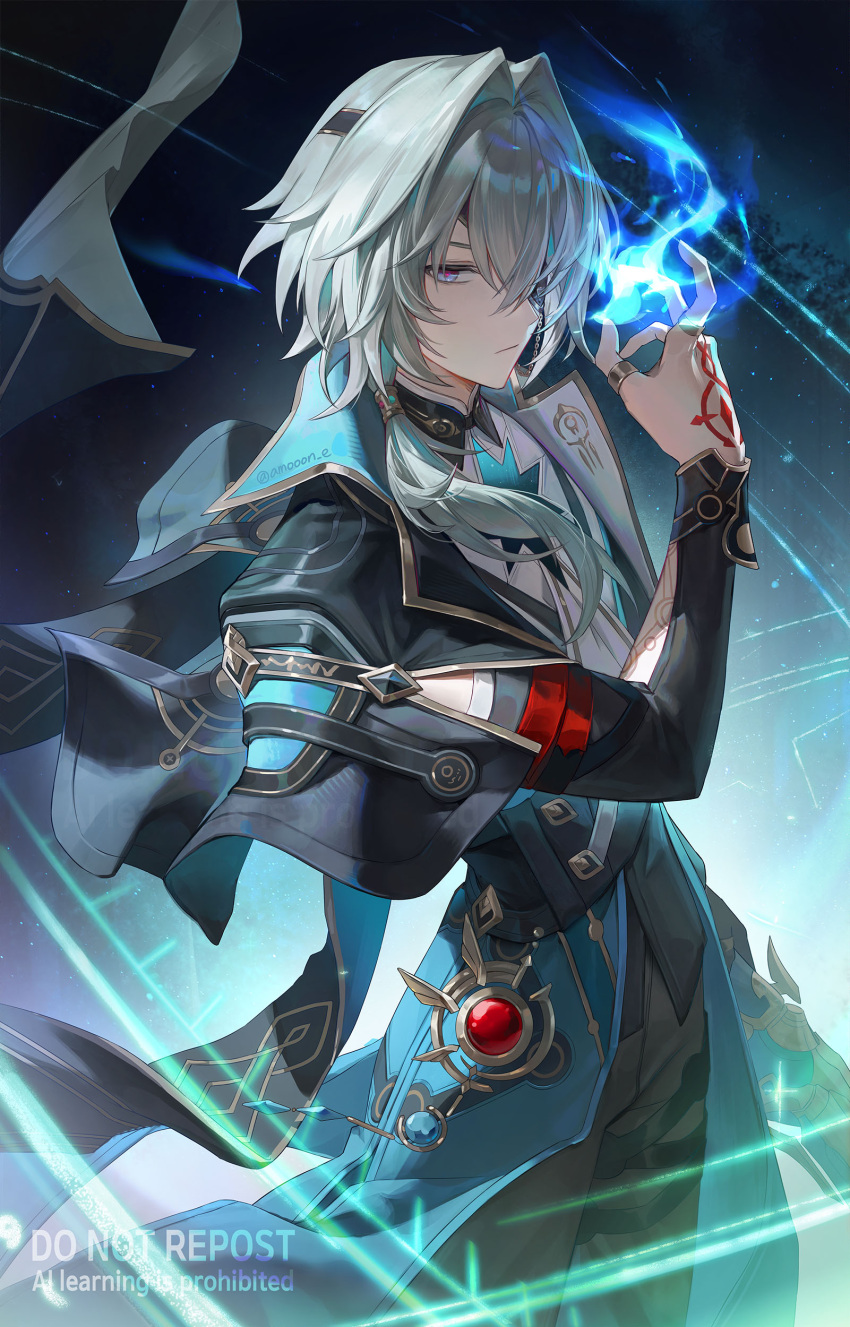 Safebooru - 1boy aamoooon e absurdres anaxa (honkai: star rail) aqua hair black jacket black ...