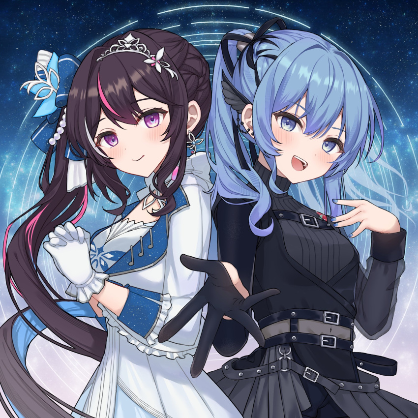 Safebooru - 2girls :d asymmetrical sleeves azki (dress) (hololive) azki ...