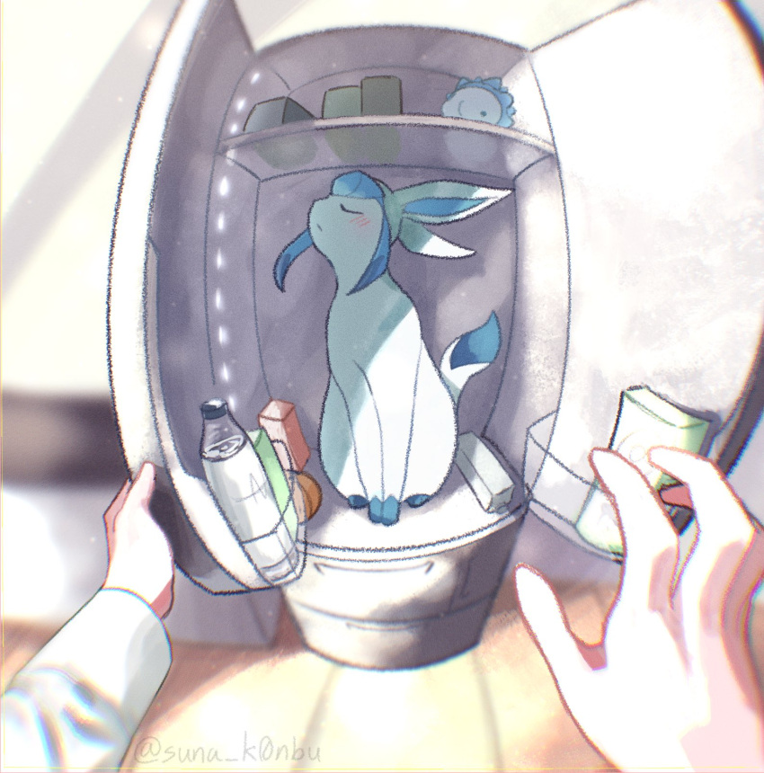 Safebooru - 1other artist name blush bottle closed eyes closed mouth fisheye glaceon highres in ...