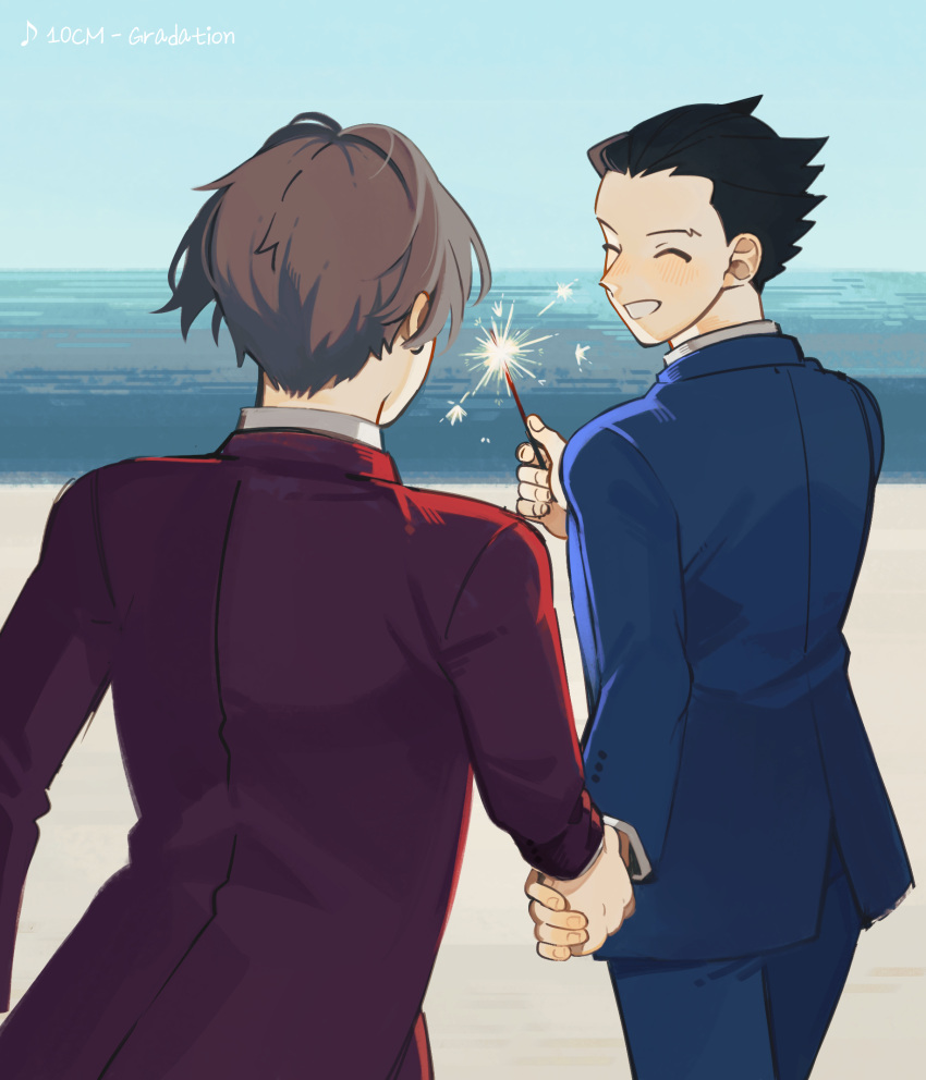 Safebooru - 2boys ace attorney black pants blue jacket blue pants closed eyes dajiobjaction ...