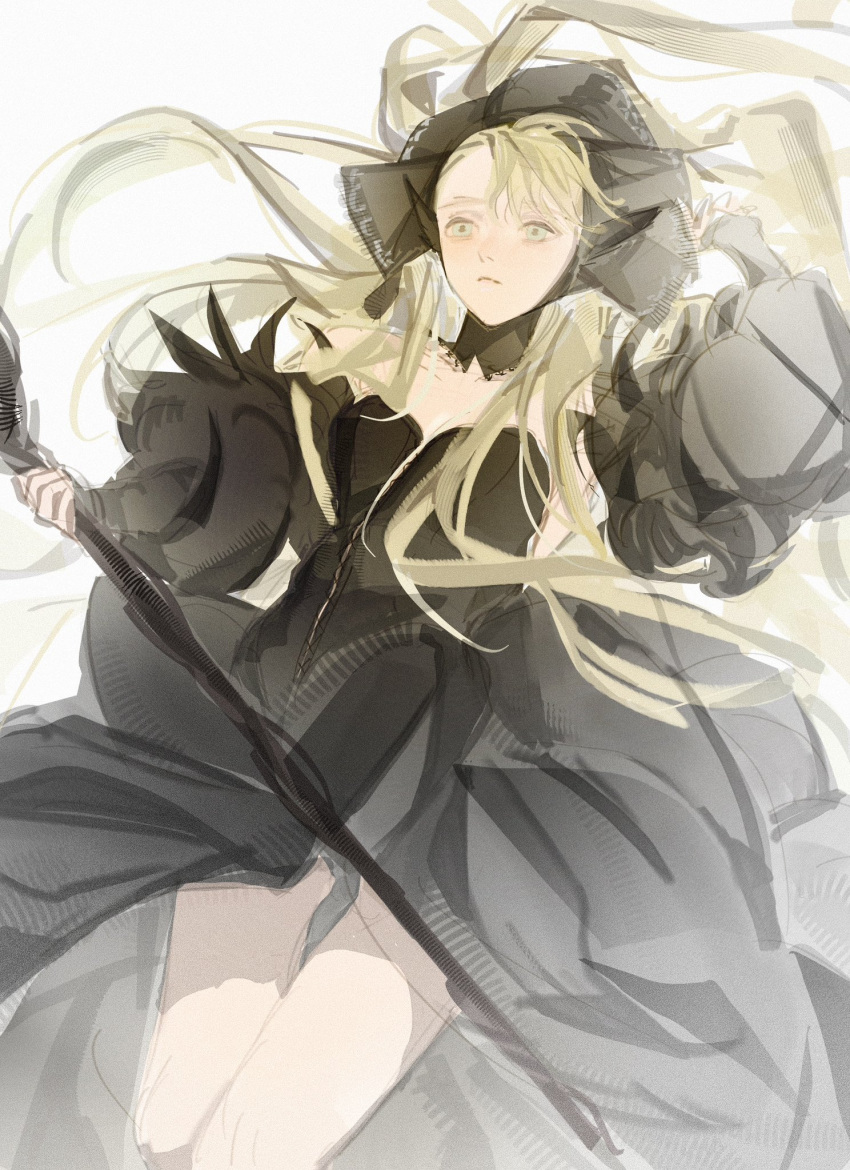 Safebooru - 1girl ambrosia (dungeon meshi) black dress blonde hair blue let11 commentary ...