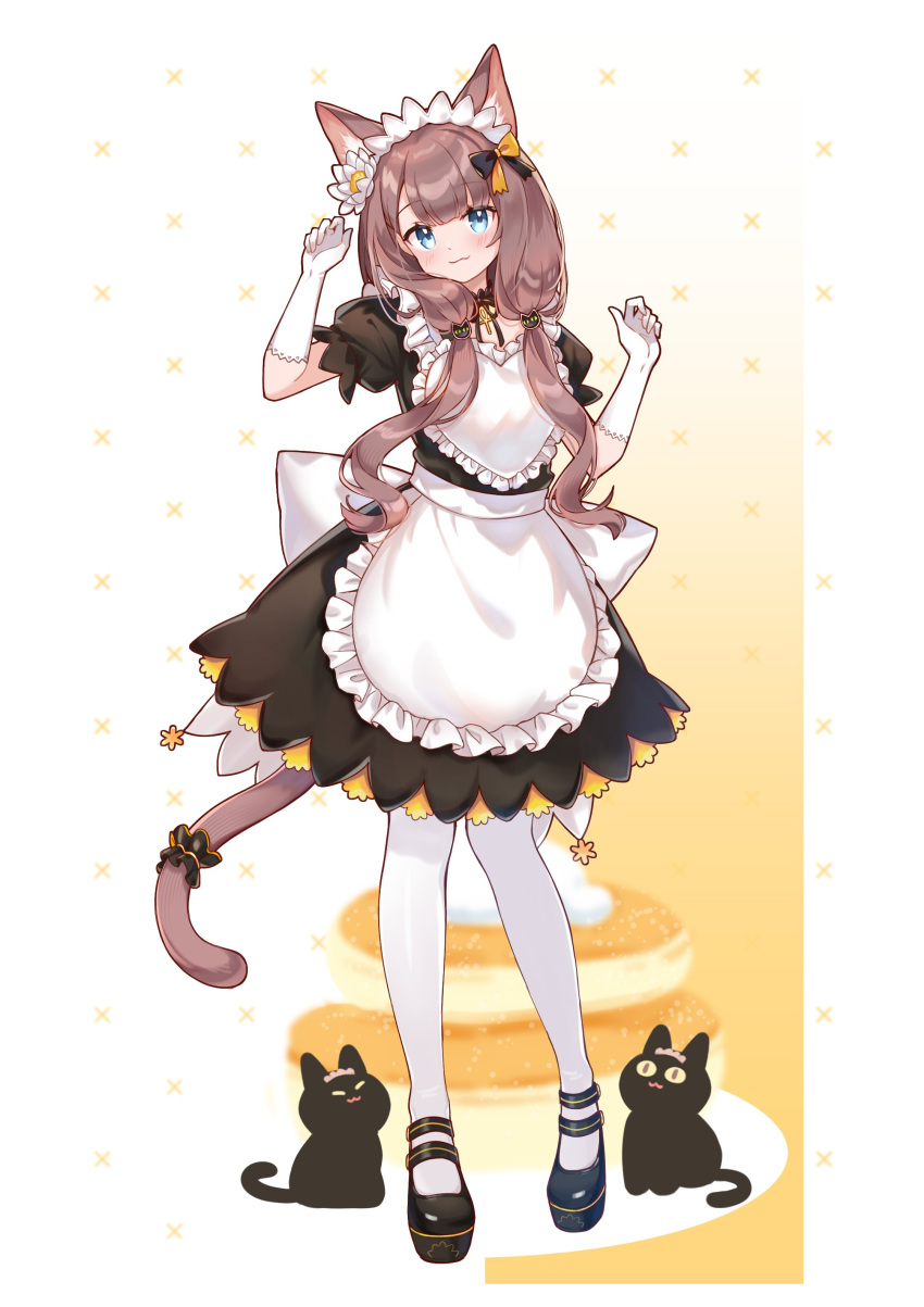 Safebooru - 1girl absurdres alternate costume animal ears apron arknights arm up back bow black ...
