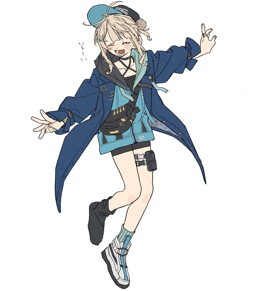 Safebooru - 1girl black hat black shorts blonde hair blue jacket closed eyes collarbone dayama ...